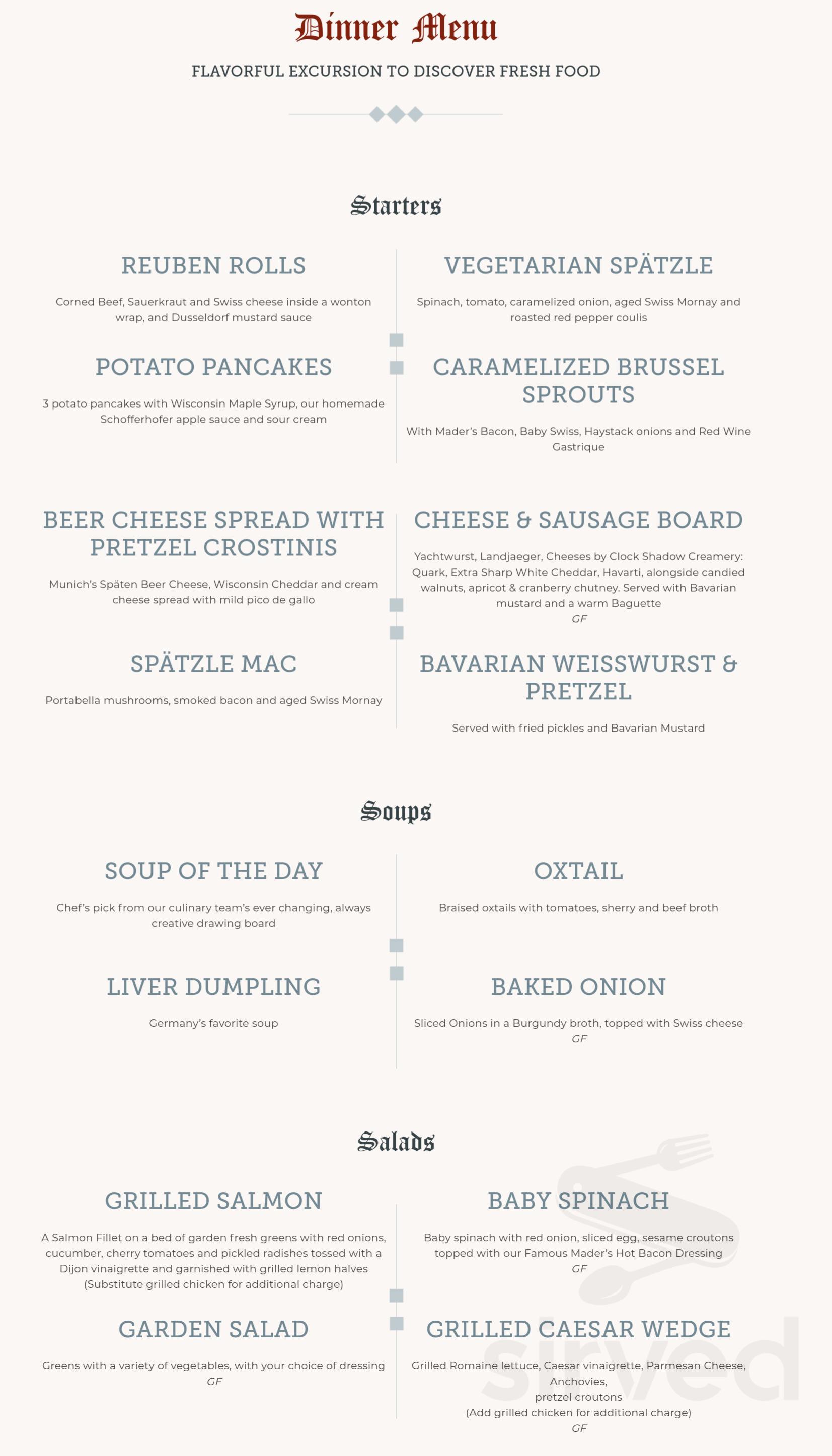 Mader's Restaurant menu in Milwaukee, Wisconsin, USA