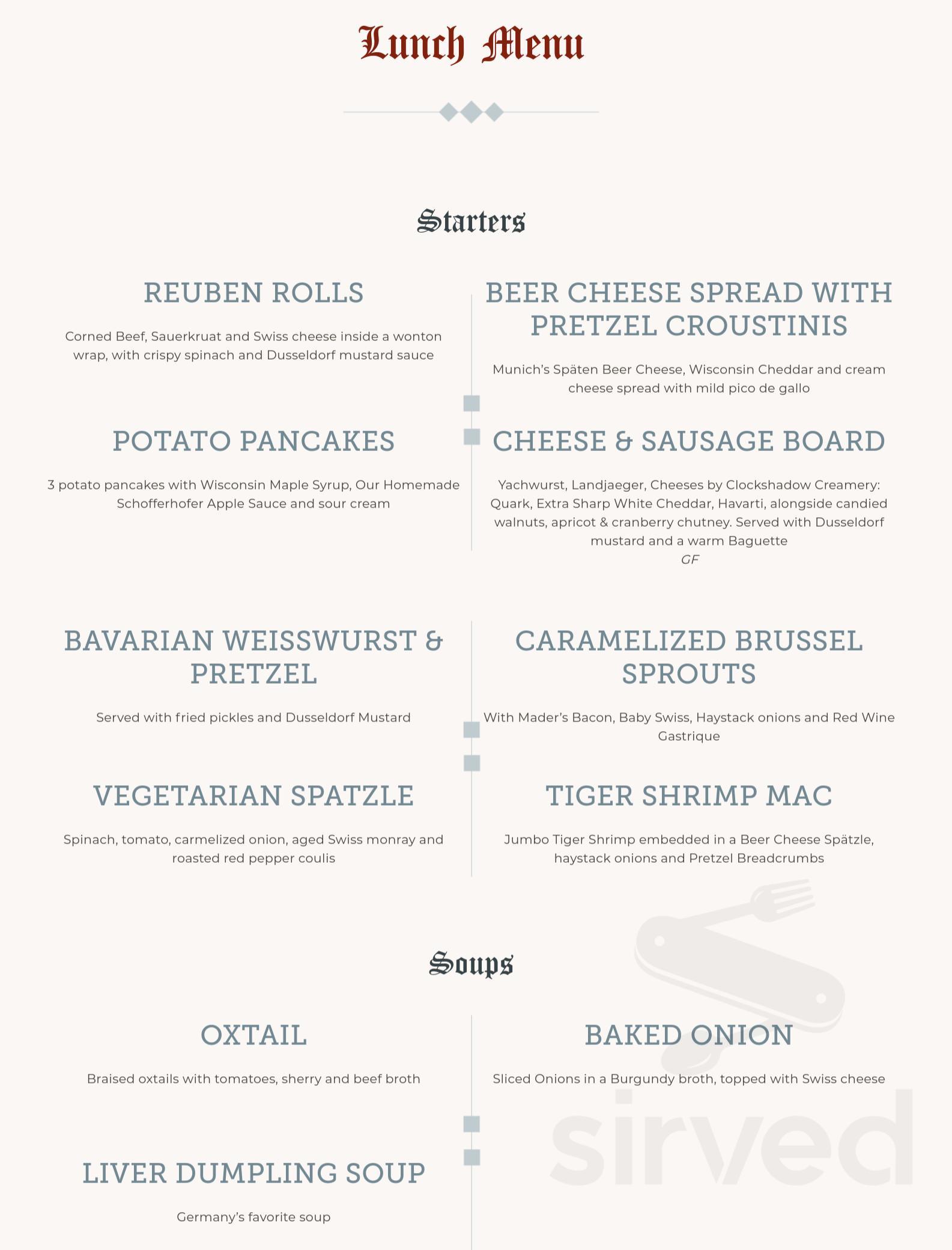 Mader's Restaurant menu in Milwaukee, Wisconsin, USA