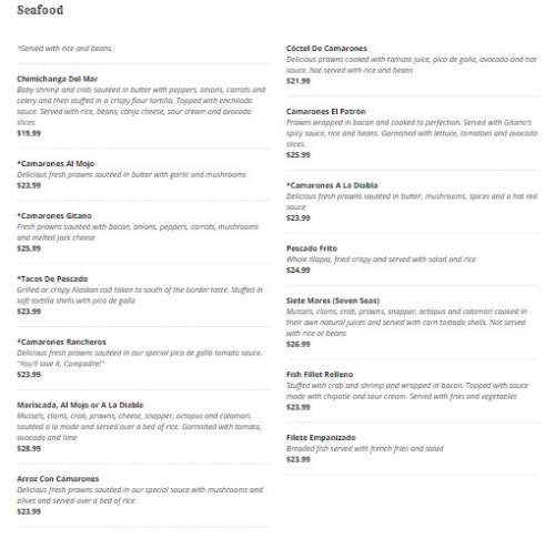 El Gitano menu in Bellingham, Washington, USA