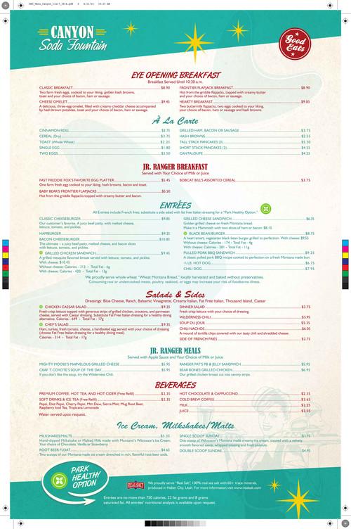 Canyon Village - General Store menu in Yellowstone National Park ...