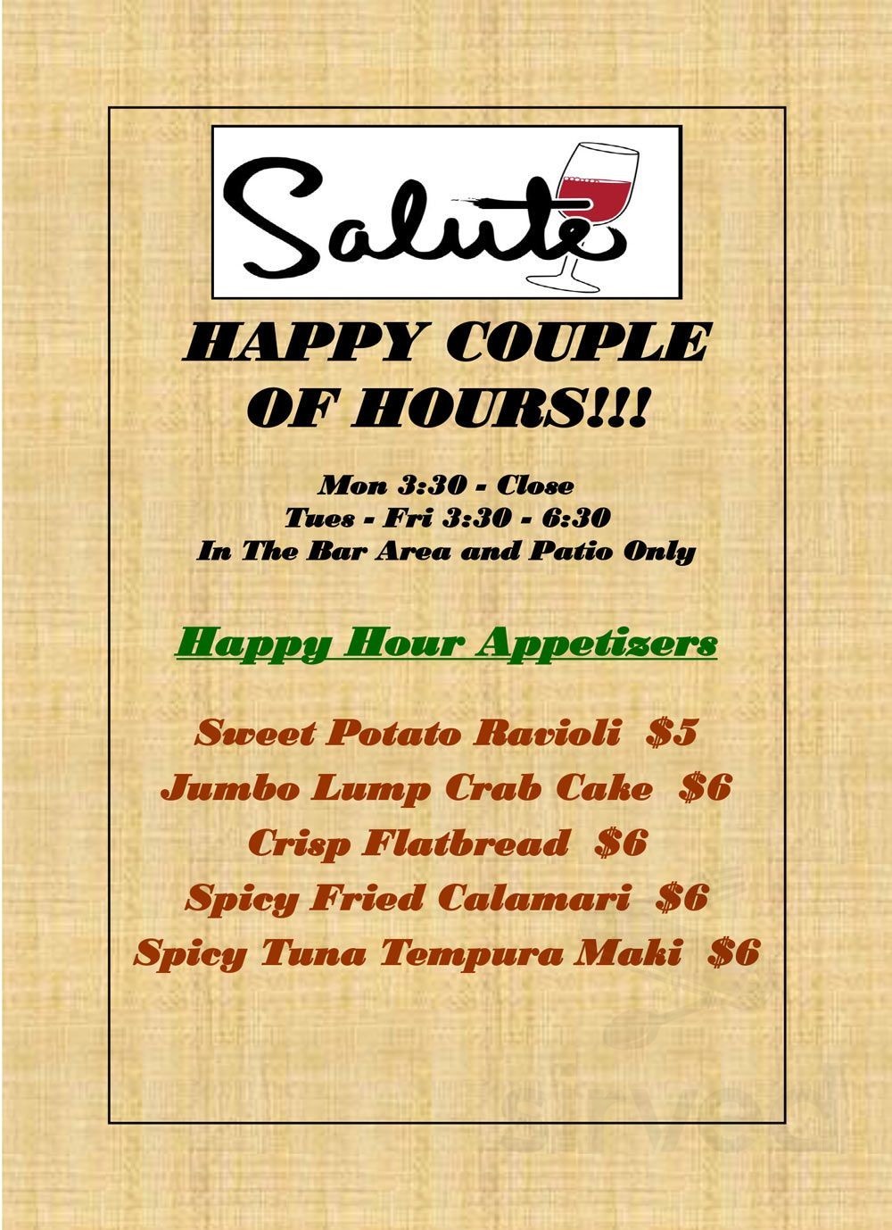 Salute menu in Hartford, Connecticut, USA