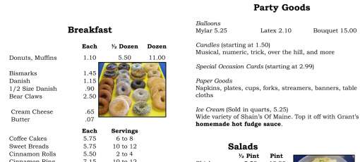 Menu for Grant's Bakery in Lewiston, ME | Sirved