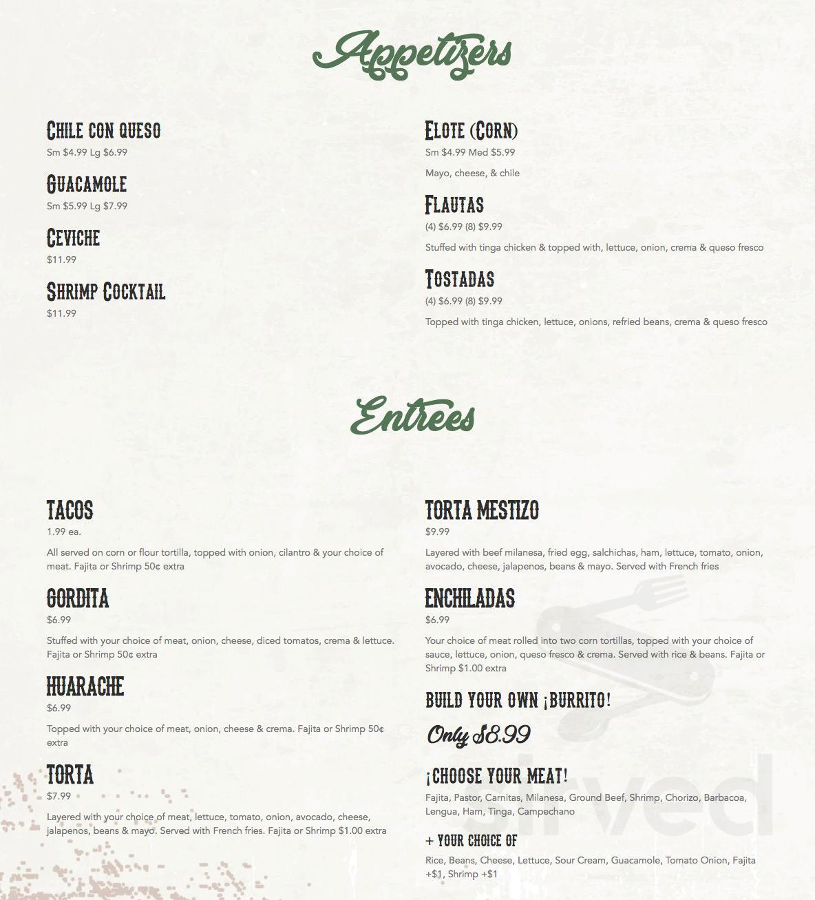 Menu for Mestizos in Conroe, Texas, United States