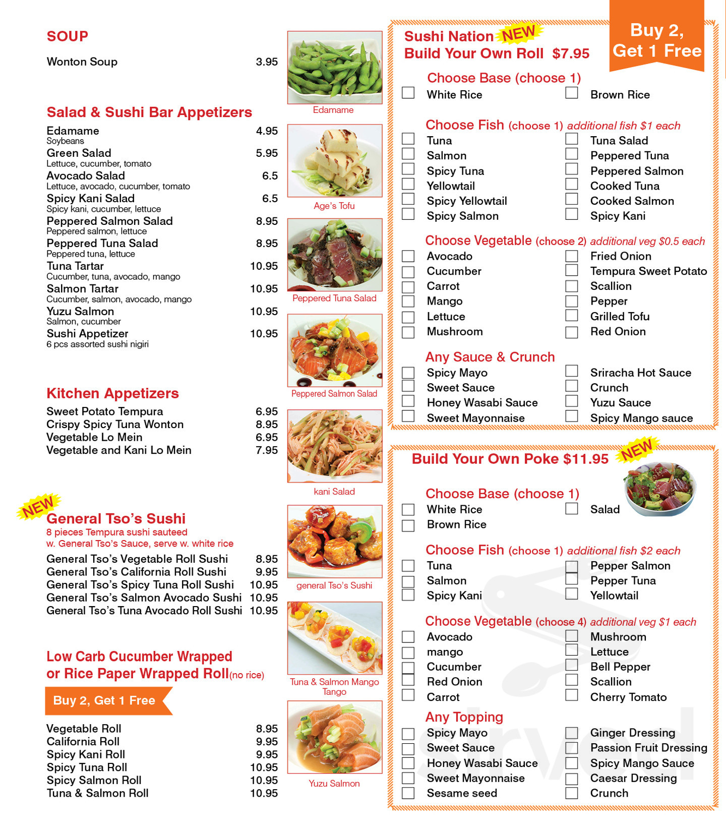 Sushi Nation menu in Lakewood, New Jersey, USA