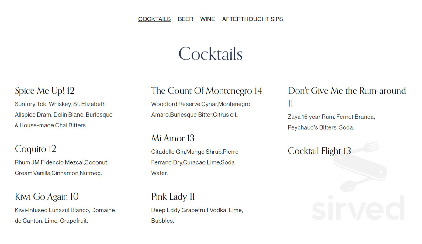 Ratio menu in Elgin, South Carolina, USA