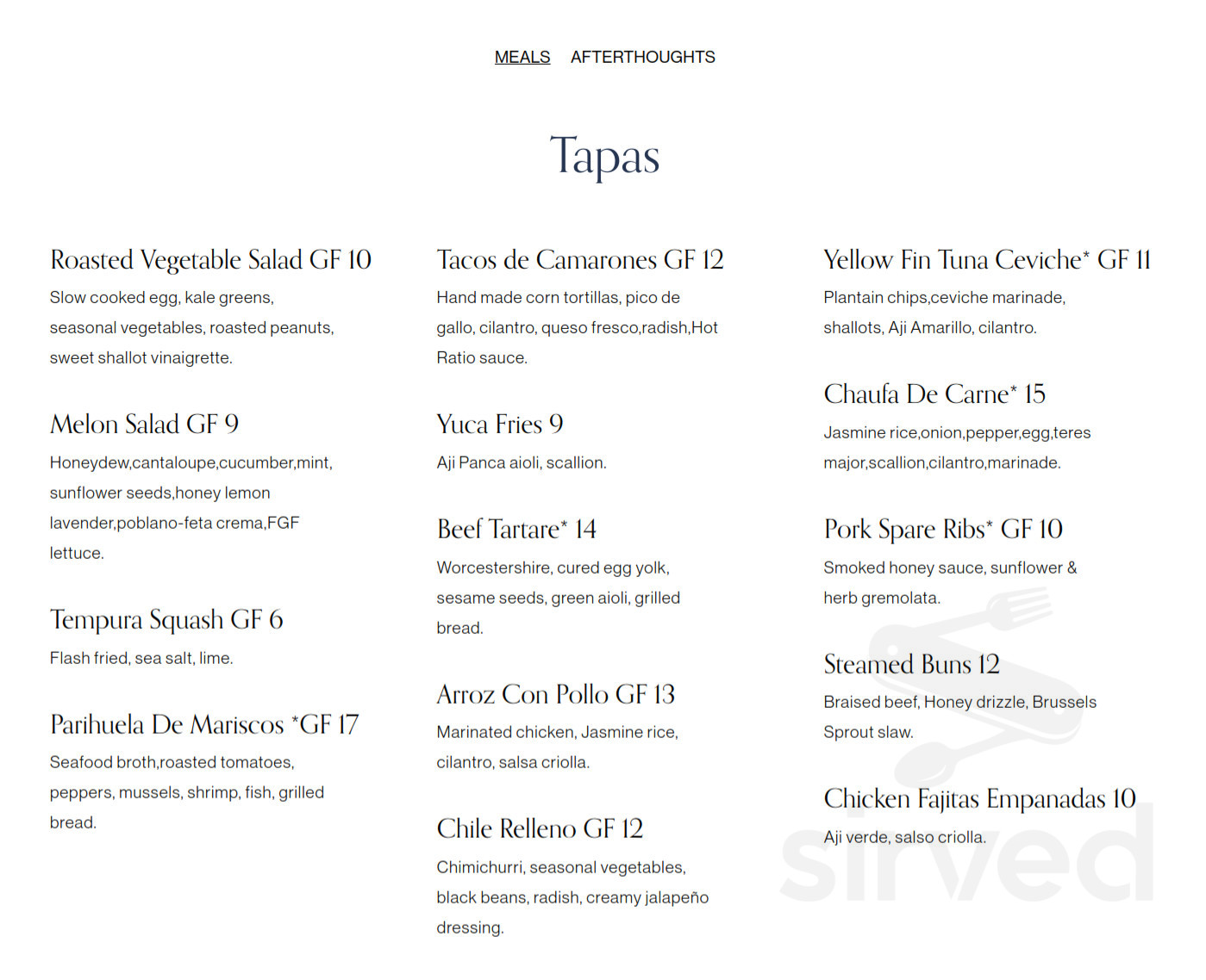 Ratio menu in Elgin, South Carolina, USA