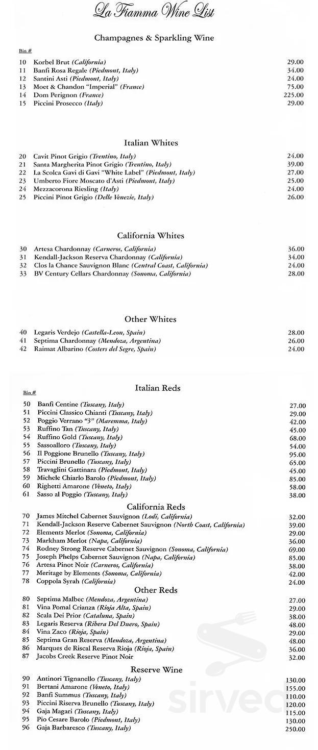 La Fiamma menus in Harrison, New Jersey, United States