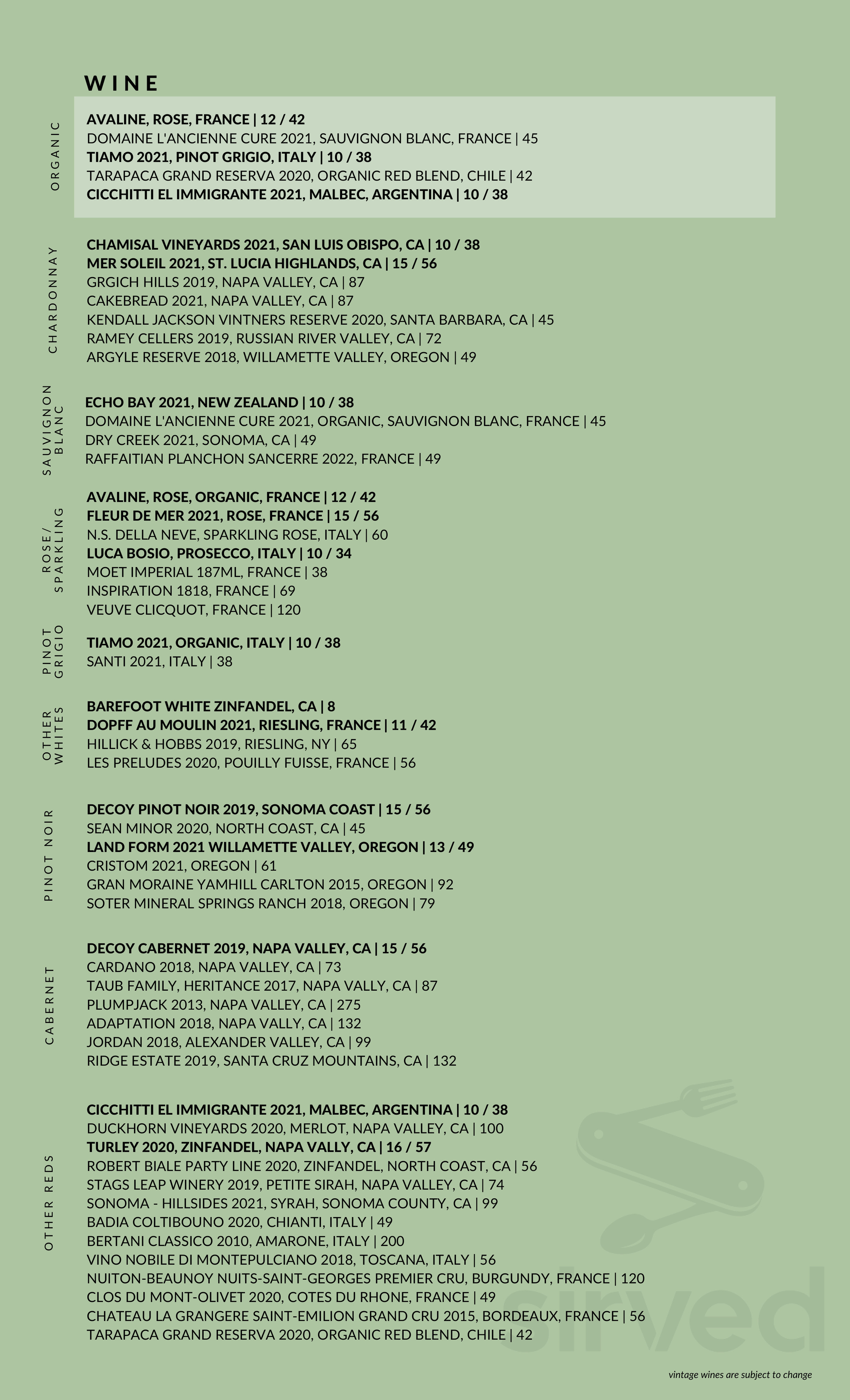 Menu for Josie's Table in Albany, NY | Sirved