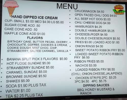 Walker's Dairy Dip menu in Mayfield, Kentucky, USA