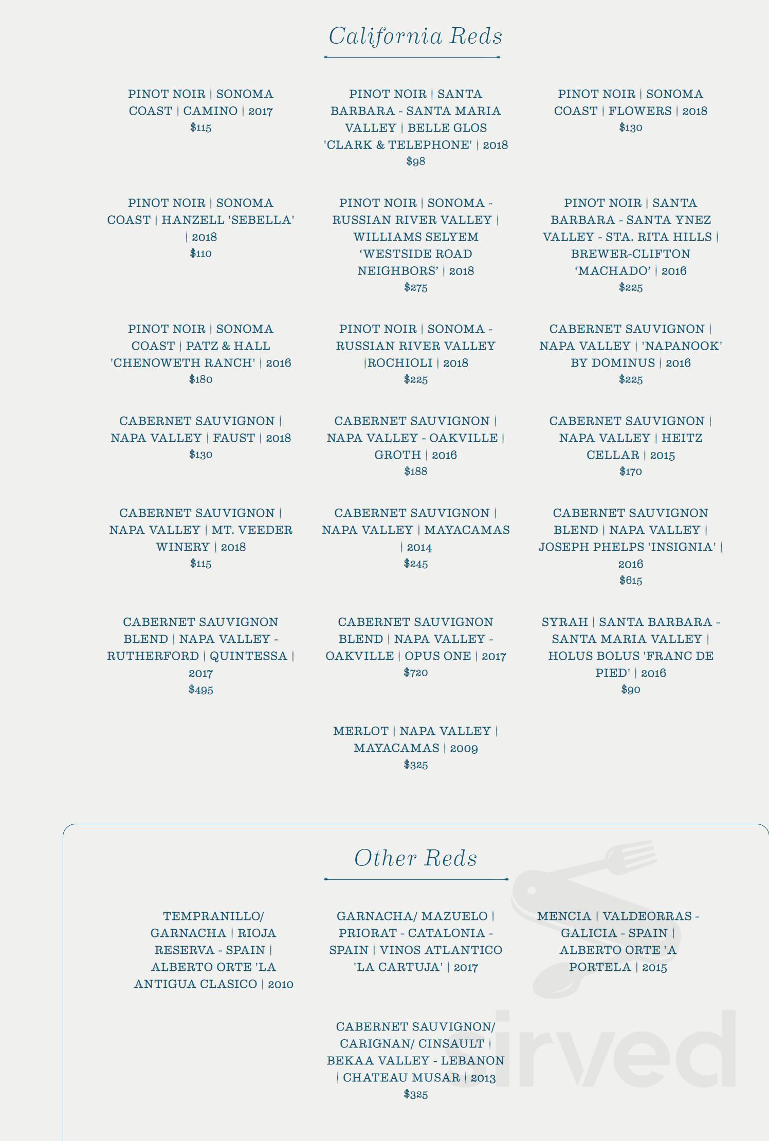 Olivetta menu in West Hollywood, California, USA
