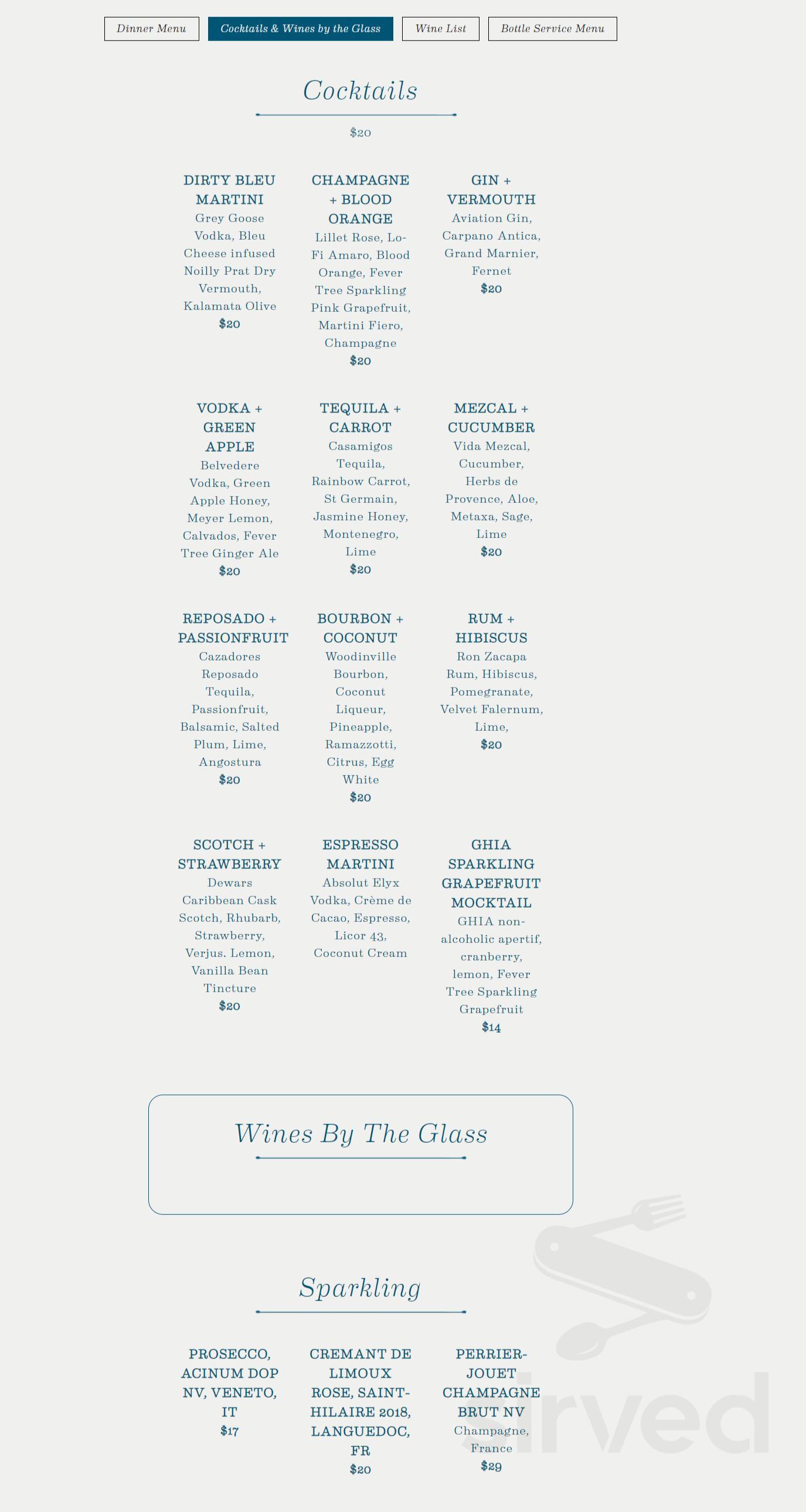 Olivetta menu in West Hollywood, California, USA