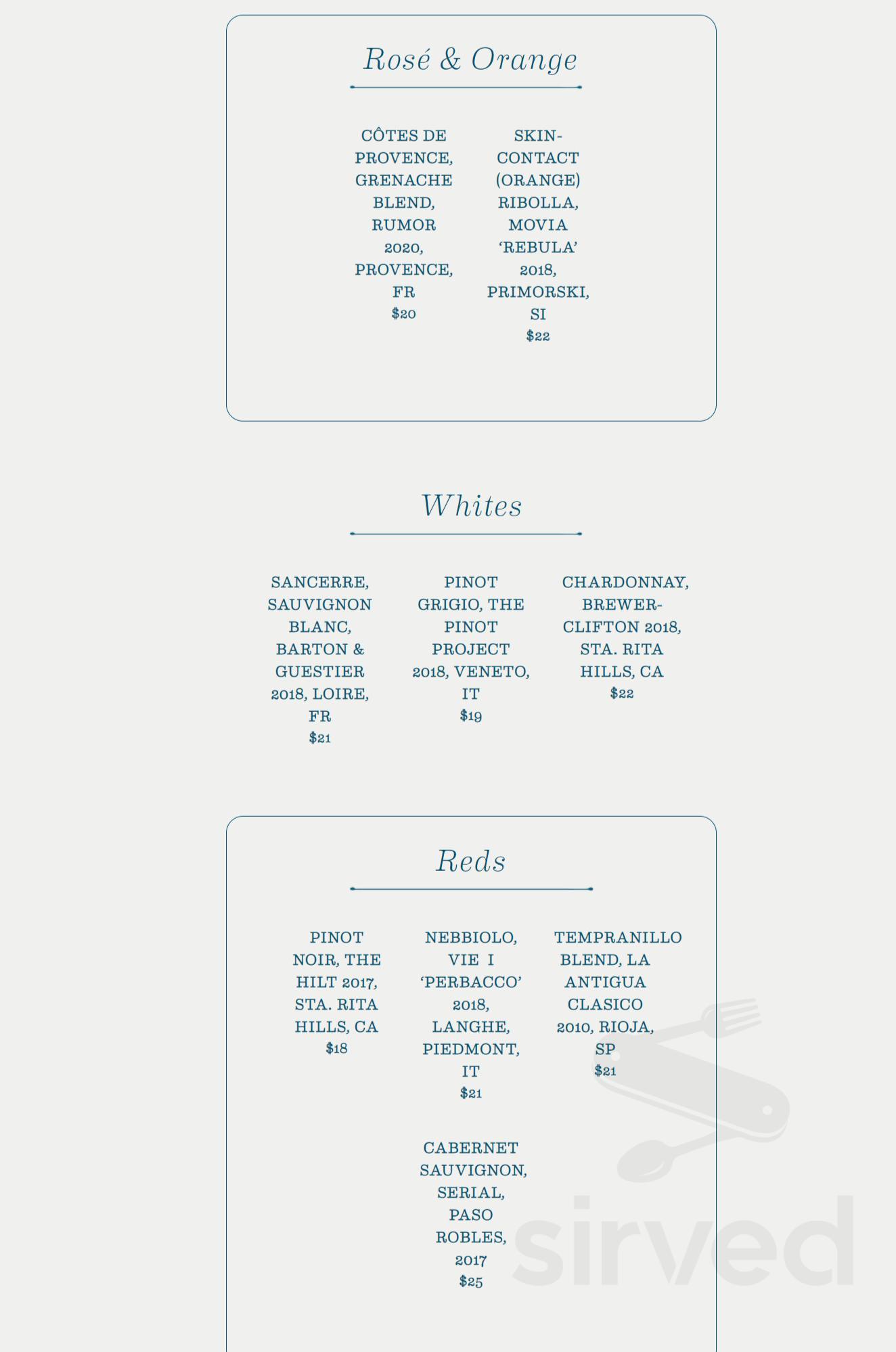 Olivetta menu in West Hollywood, California, USA