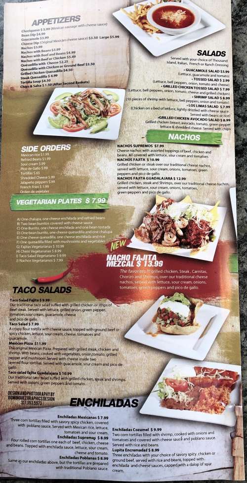 El Mezcal Grill menu in Cambridge City, Indiana, USA