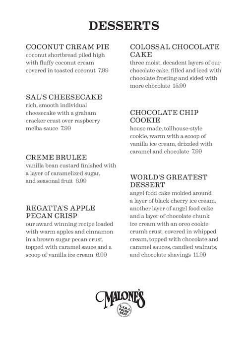 Malone's Palomar menu in Lexington, Kentucky, USA