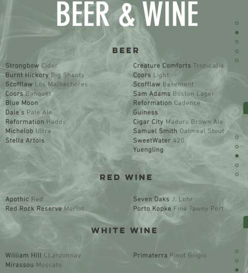 Maxwell's Cigar Bar menu in Woodstock, Georgia, USA