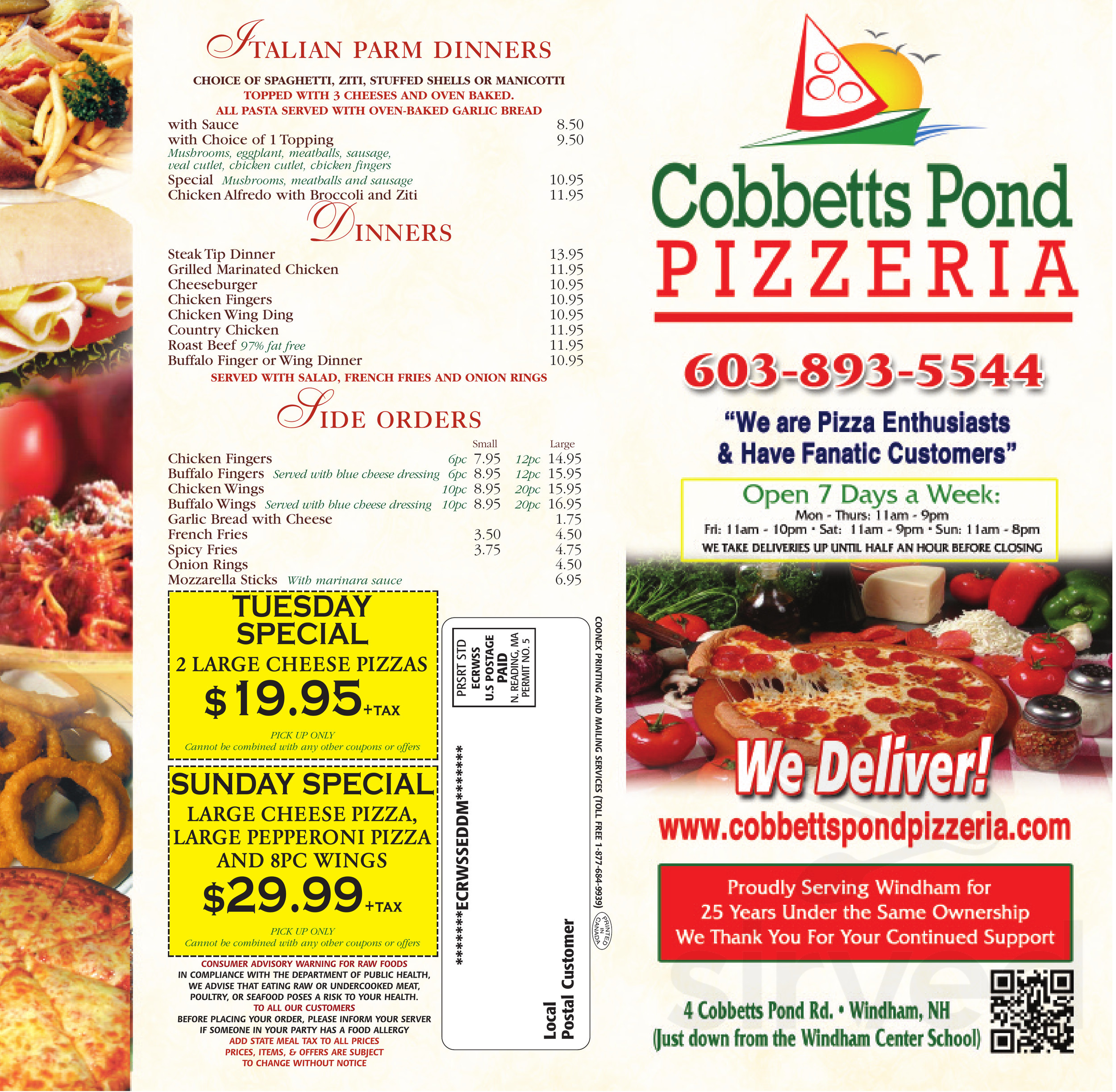 Cobbetts Pond Pizzeria menu in Windham, New Hampshire, USA