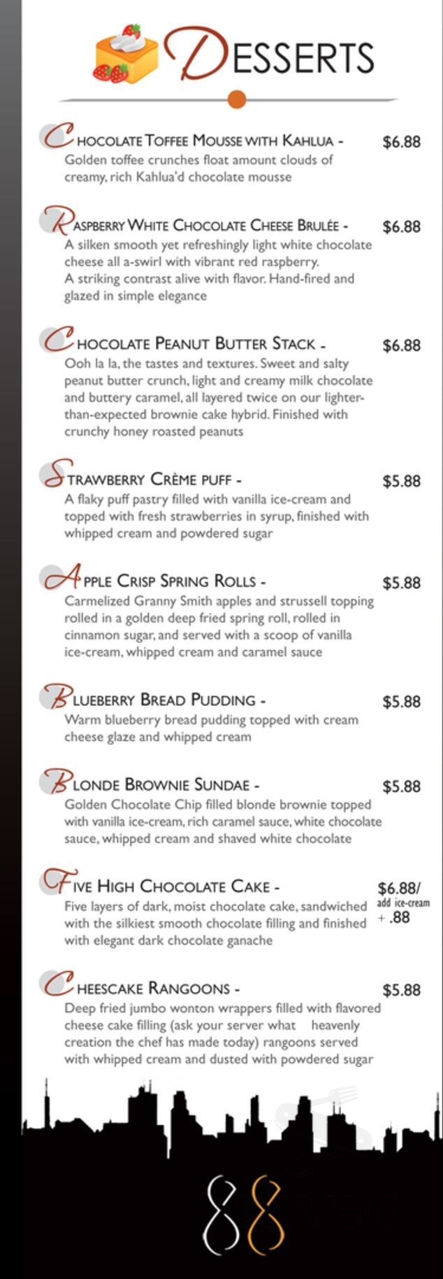 Bistro Eighty Ates menus in Webster, Massachusetts, United States