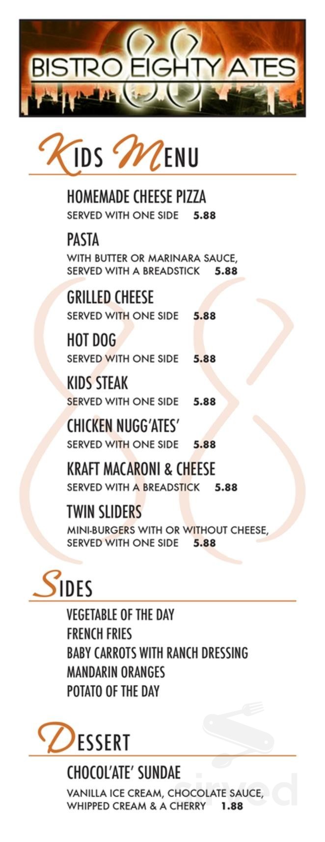 Bistro Eighty Ates menu in Webster, Massachusetts, USA