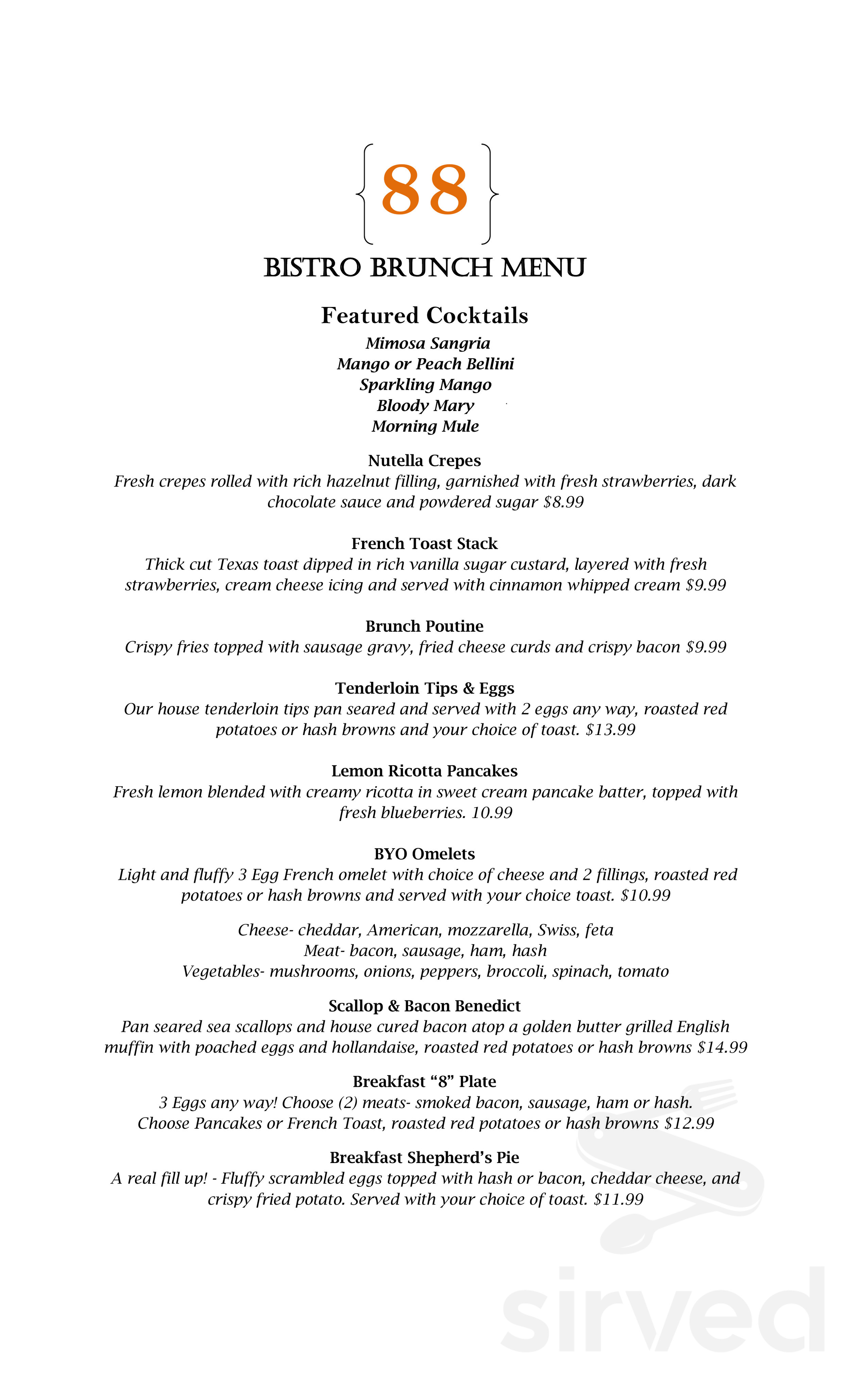 Bistro Eighty Ates menu in Webster, Massachusetts, USA