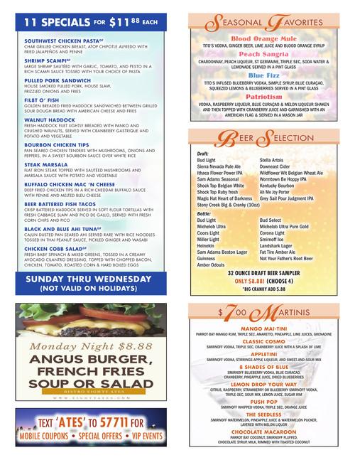 Bistro Eighty Ates menu in Webster, Massachusetts, USA
