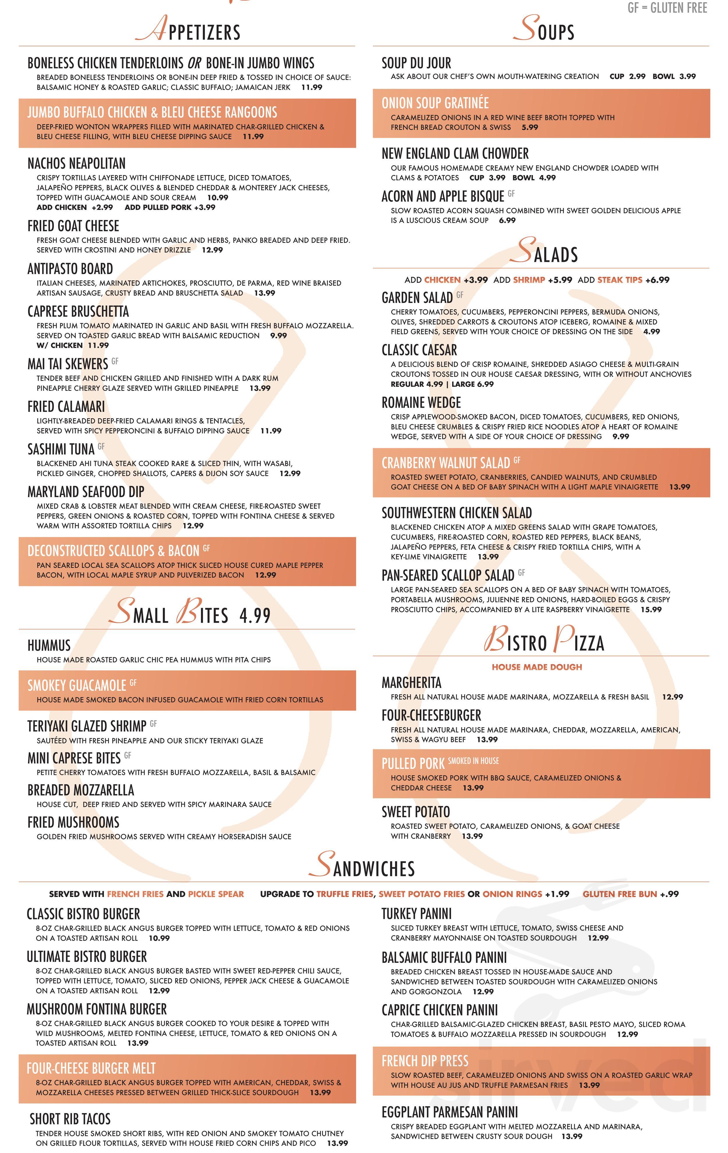 Bistro Eighty Ates menu in Webster, Massachusetts, USA