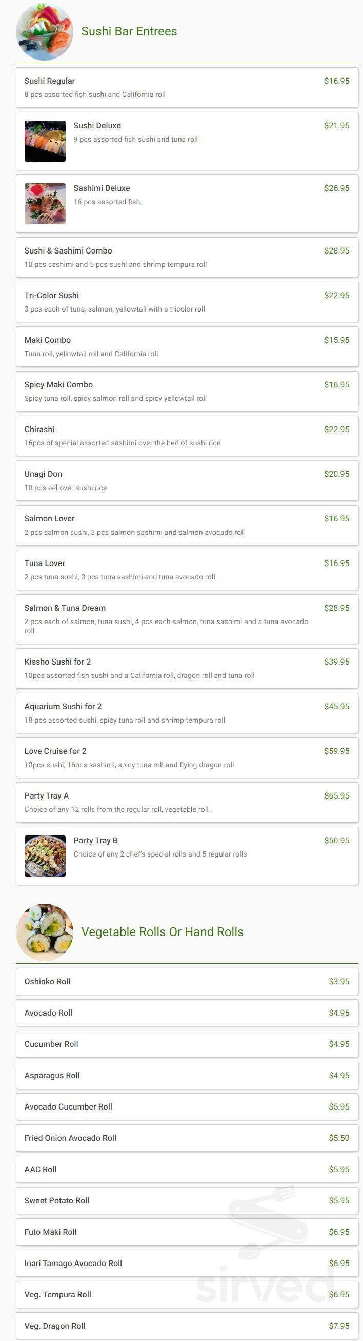 Menu - Sparks NV's Kissho Sushi | Sirved