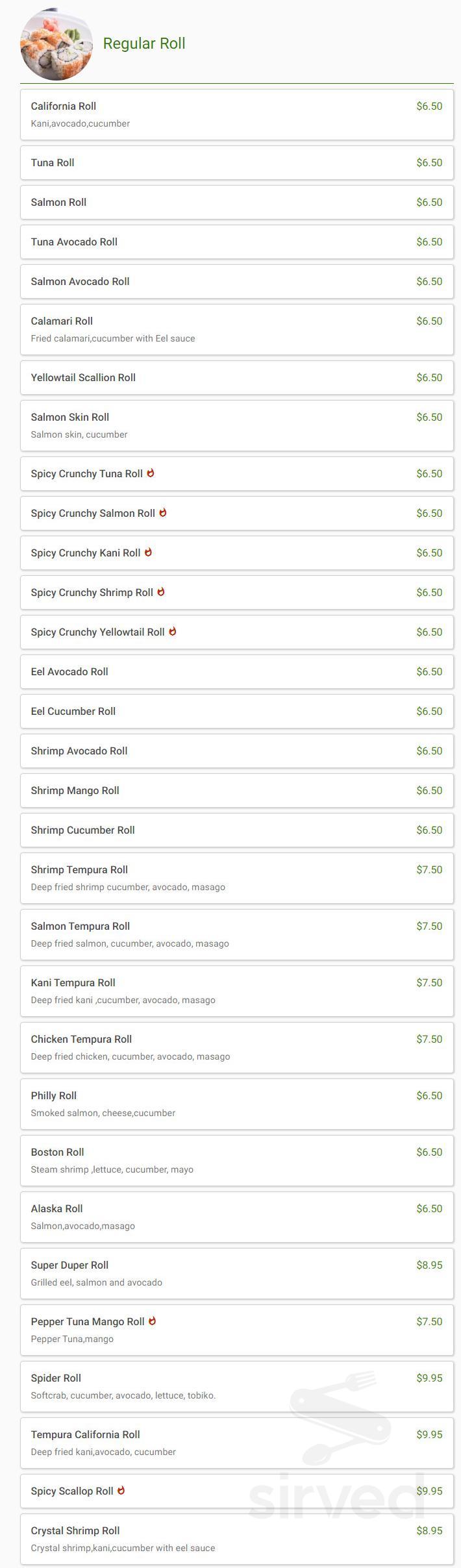 Menu - Sparks NV's Kissho Sushi | Sirved