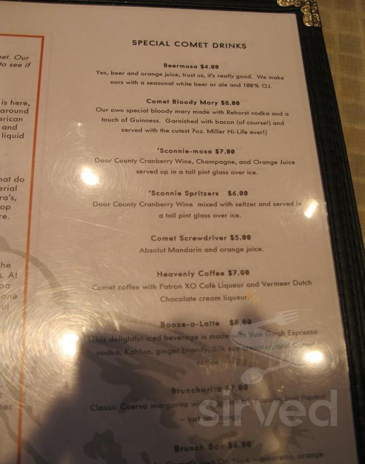 Menu - Milwaukee WI's Comet Cafe | Sirved