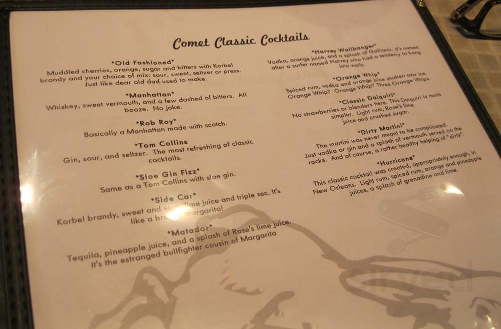 Comet Cafe menu in Milwaukee, Wisconsin, USA