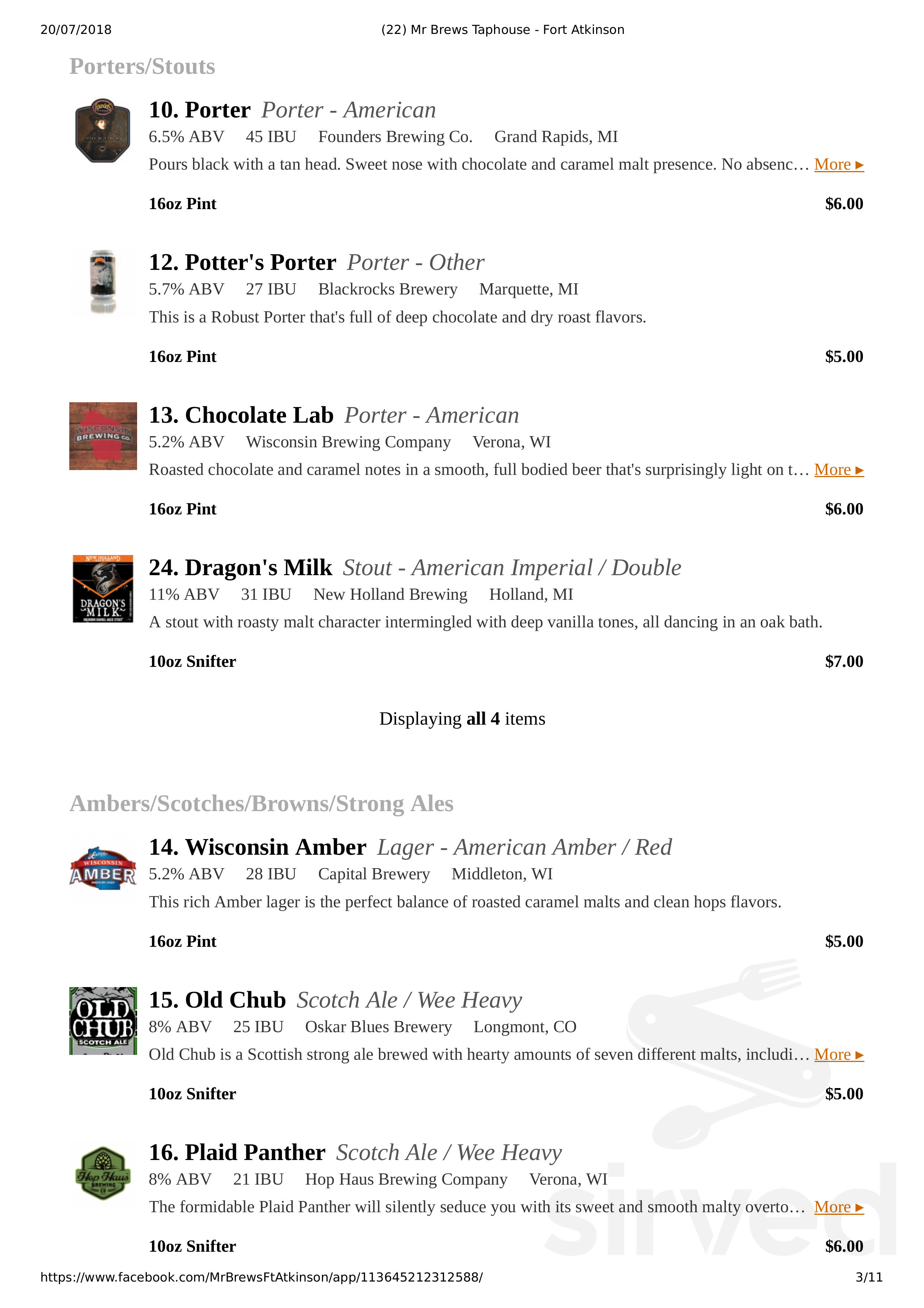 Mr Brews Taphouse menus in Fort Atkinson, Wisconsin, United States