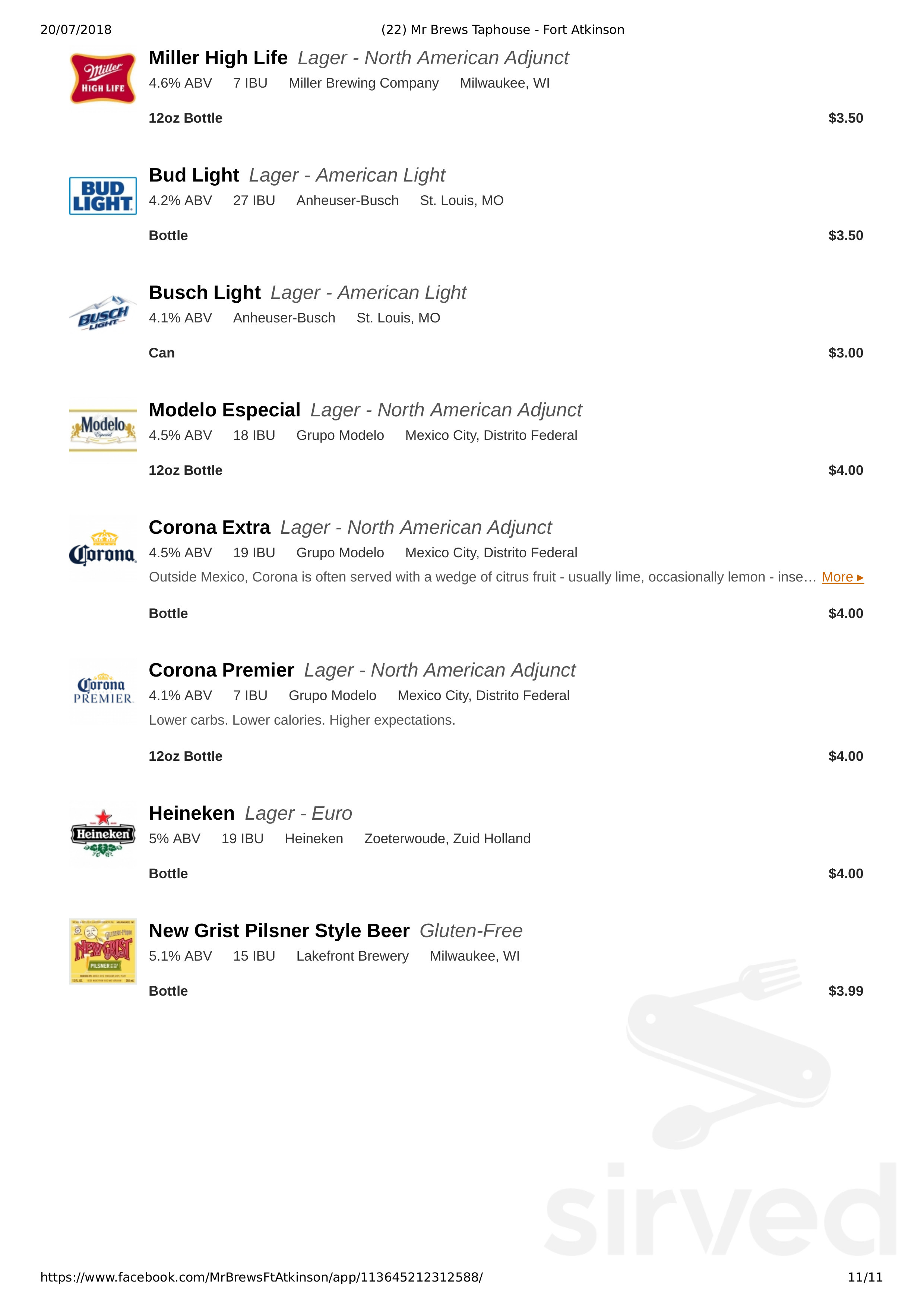 Mr Brews Taphouse menus in Fort Atkinson, Wisconsin, United States