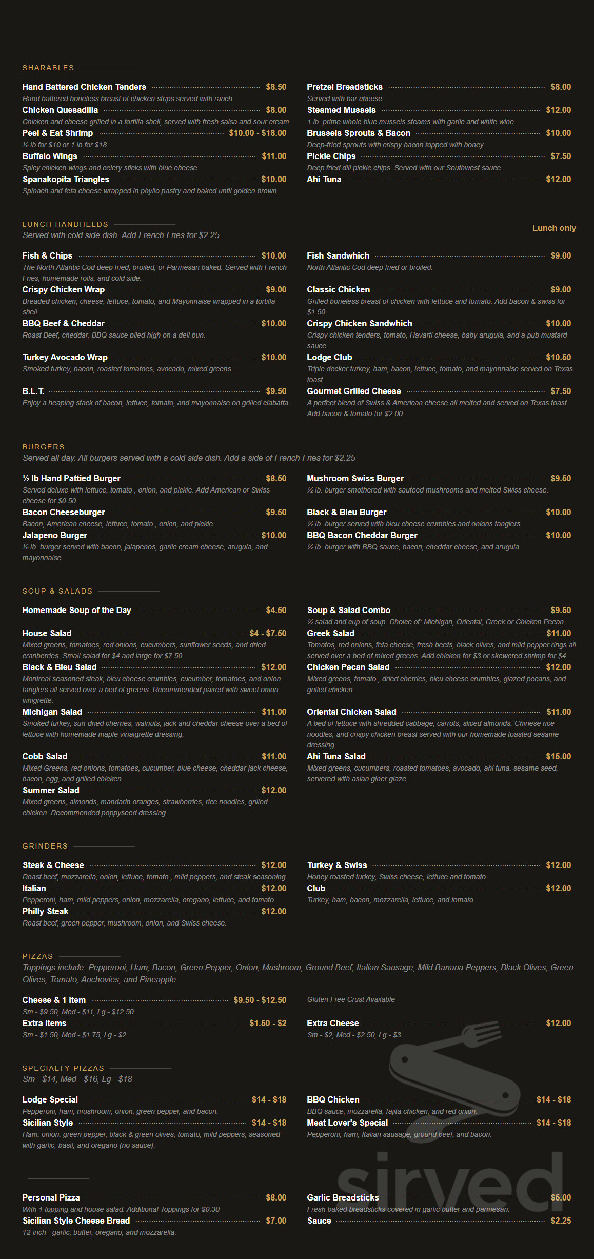 Lewiston Lodge menus in Lewiston, Michigan, United States