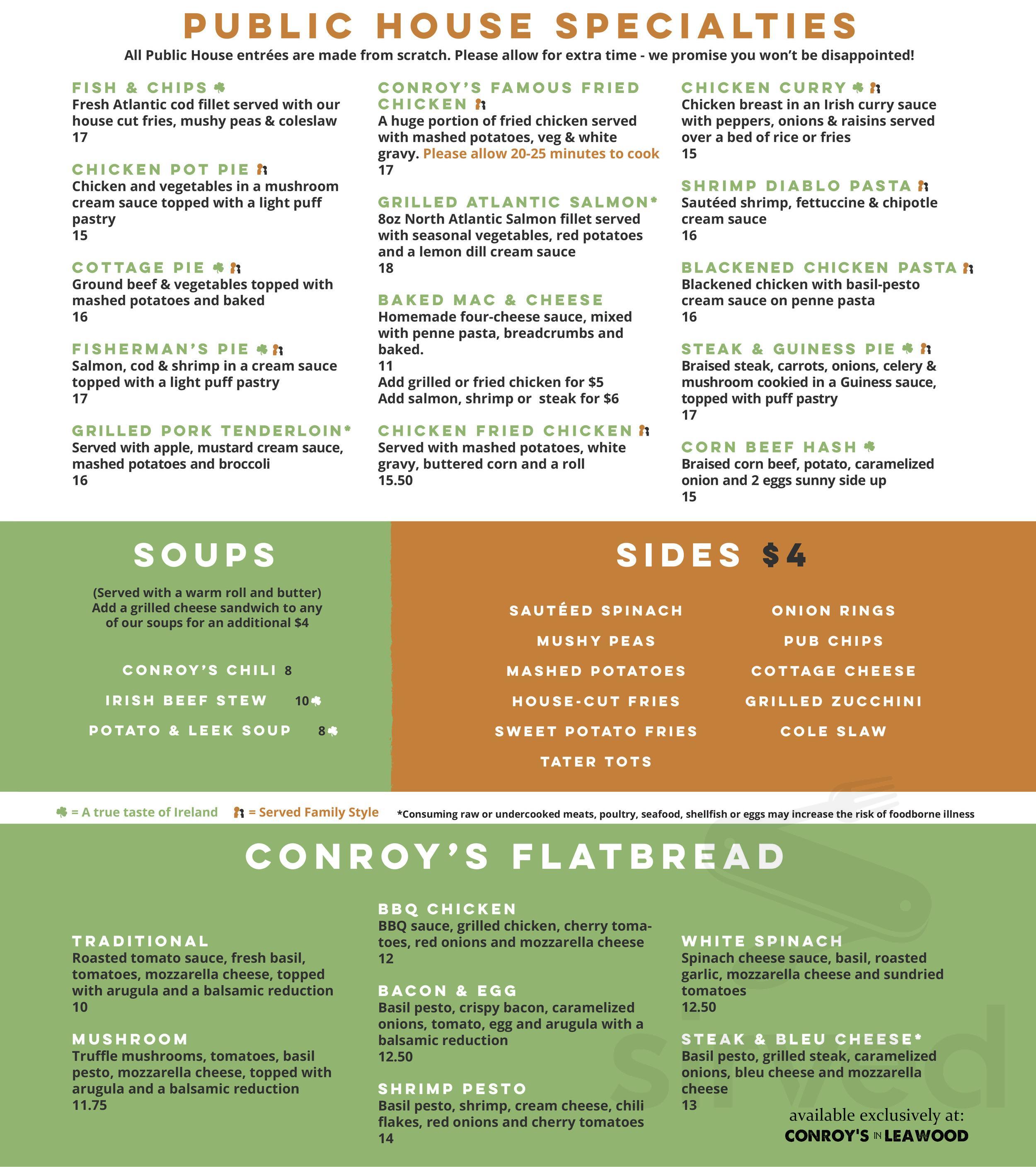 Conroy's Public House menus in Leawood, Kansas, United States