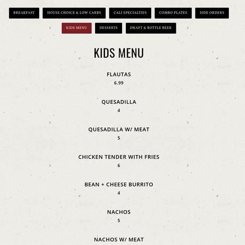 California Tacos Cantina and Distillery menu in Buellton, California, USA