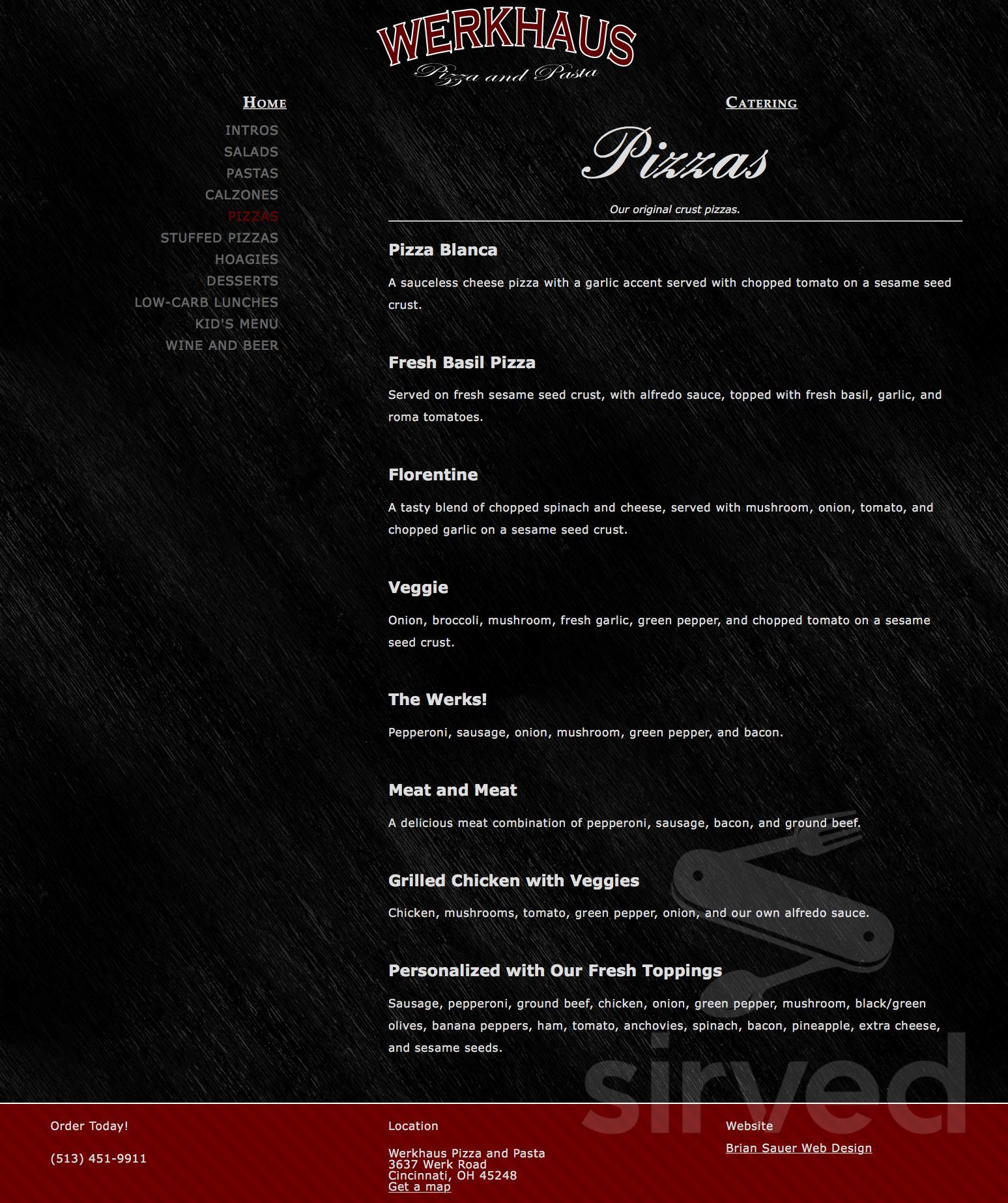 Werkhaus Pizza menu in Cincinnati, Ohio, USA
