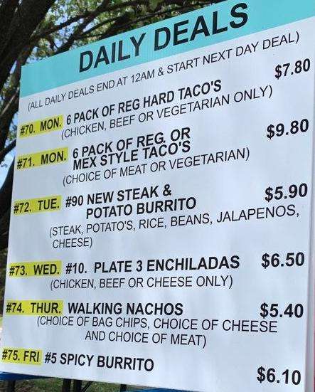 Burrito King menu in Lawrence, Kansas, USA