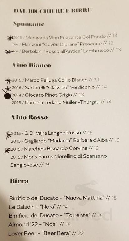 Ambra Restaurant menu in Philadelphia, Pennsylvania, USA