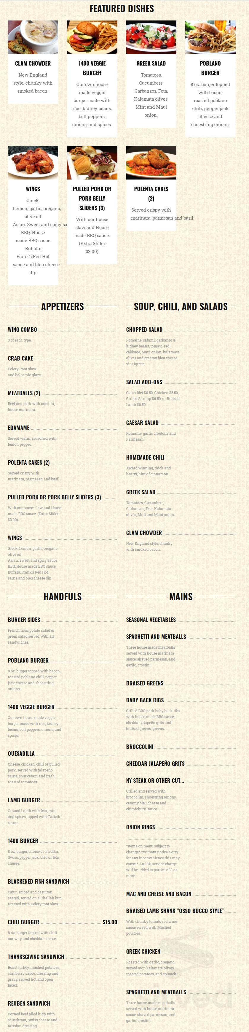 1400 Bar & Grill menu in Alameda, California, USA