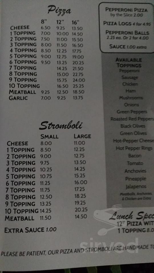 Rainbow Cafe menu in Conneaut, Ohio, USA