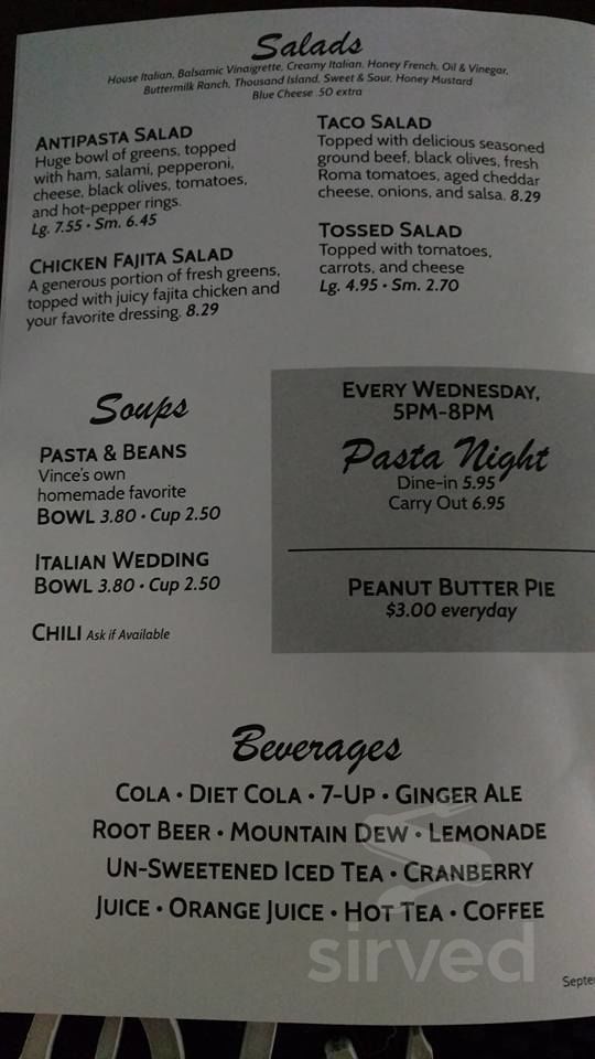 Rainbow Cafe menu in Conneaut, Ohio, USA