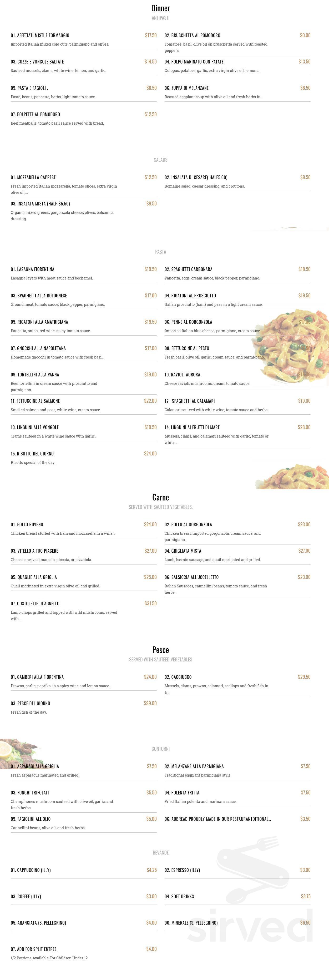 Firenze menu in Bellevue, Washington, USA