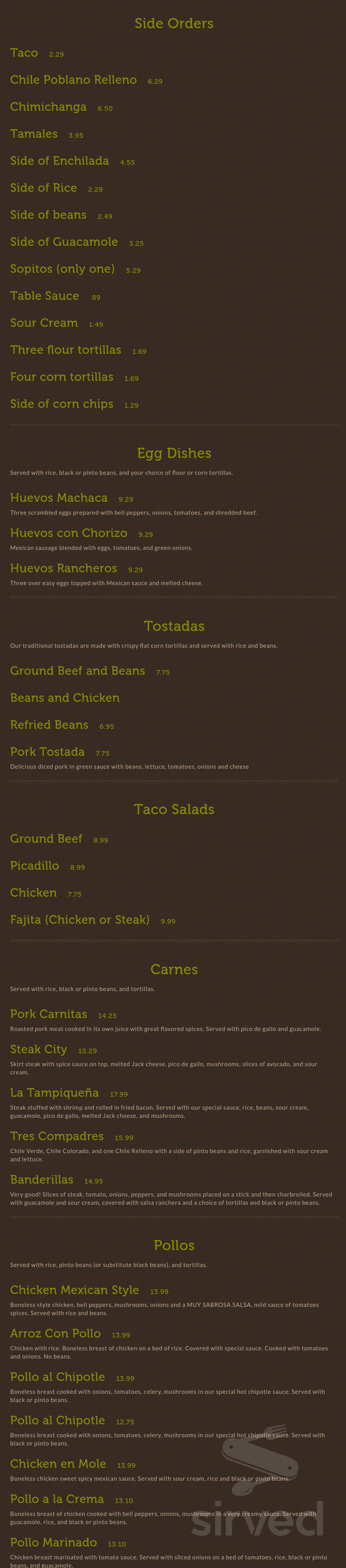 Menu - Meridian ID's El Tenampa Mexican Grill & Cantina | Sirved