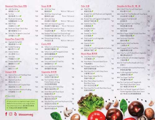 Blossom Vegetarian menu in Richmond Hill, Ontario, Canada