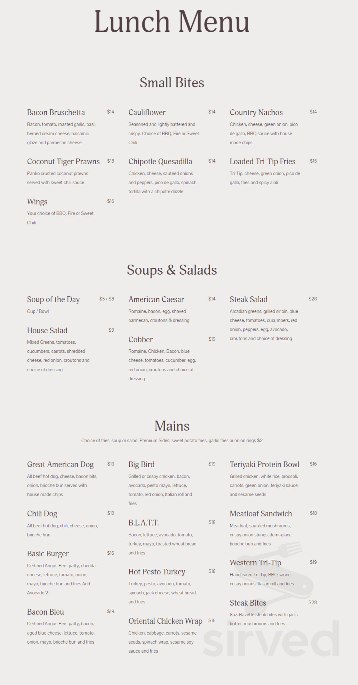 Menu for Great American Grill in Hilmar, CA | Sirved