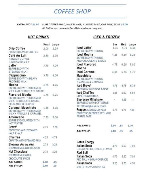 K & M Coffee, Corks, & Camo menu in Farmerville, Louisiana, USA