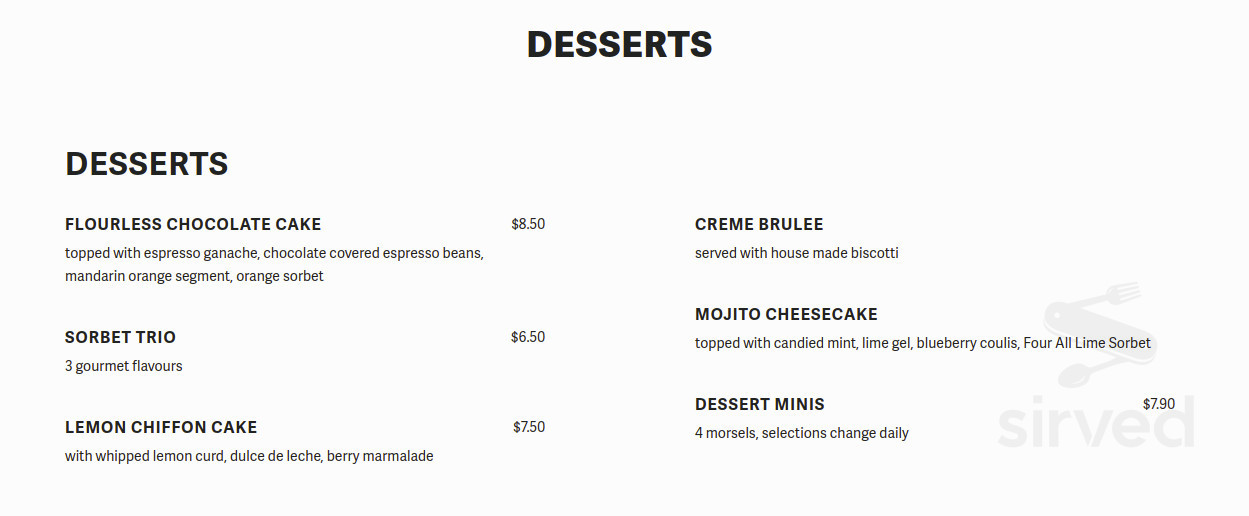 Martini's Bar & Patio menu in Kitchener, Ontario, Canada