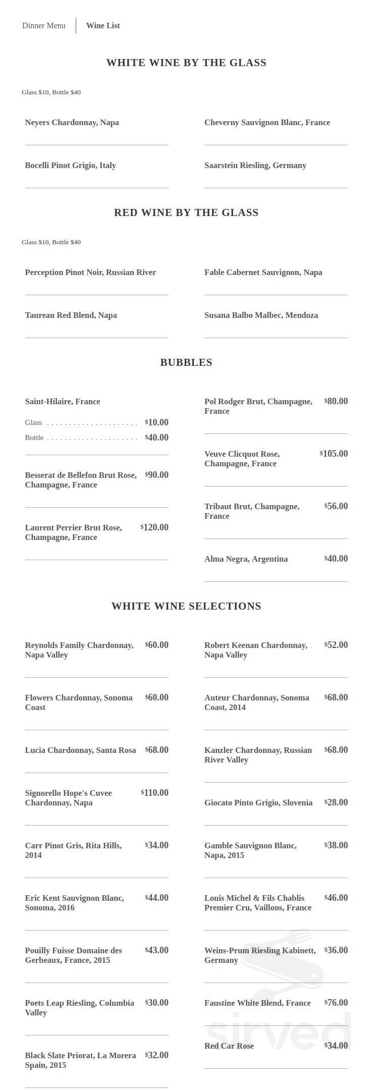 Restaurant at Gideon Ridge menu in Blowing Rock, North Carolina, USA