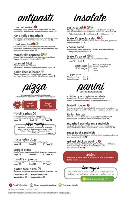 Fratelli's Ristorante menu in St Charles, Missouri, USA