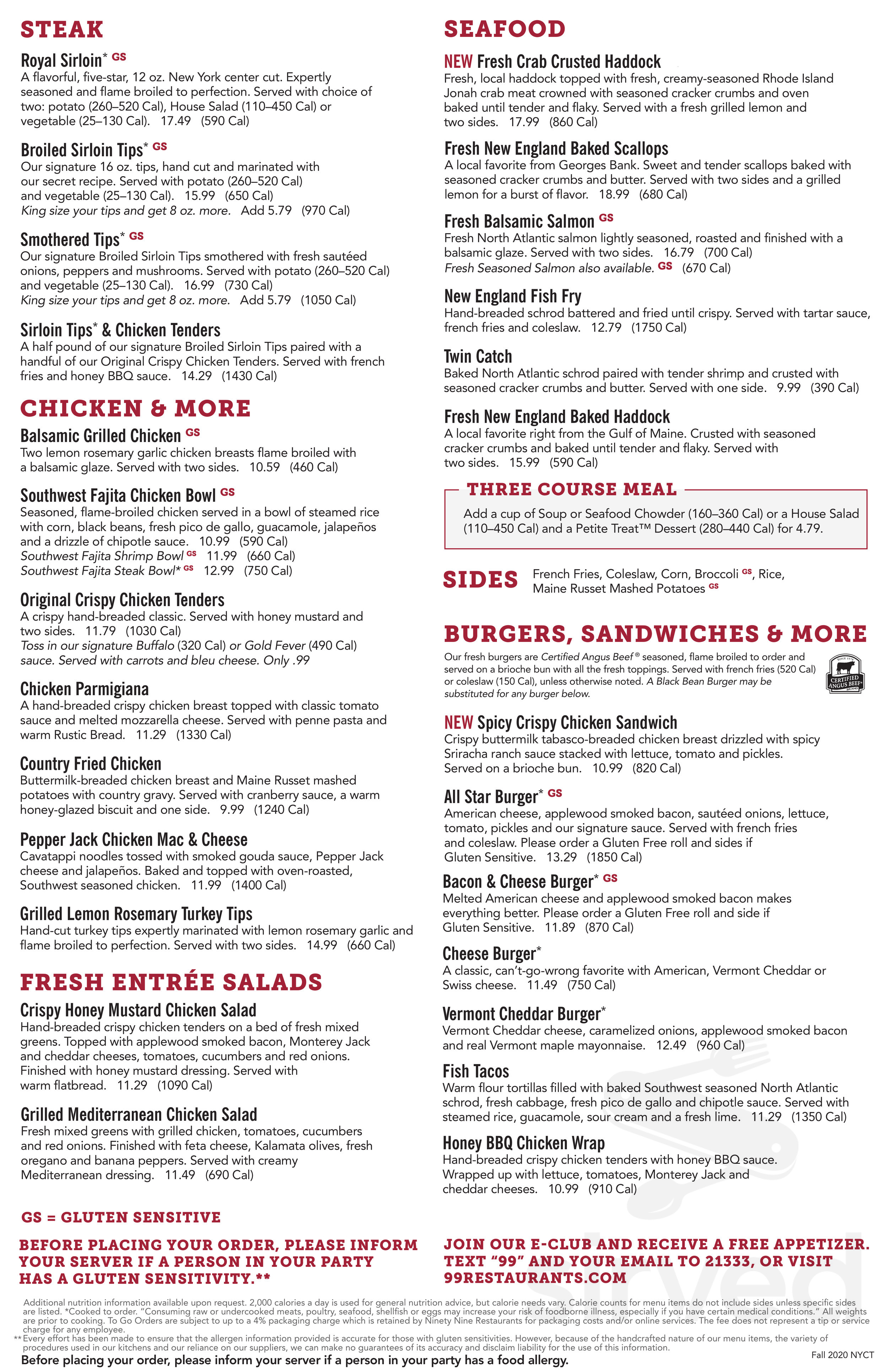 99 Restaurant Pub Menu In Worcester Massachusetts USA 99 Restaurant Pub Menu In Worcester Massachusetts USA