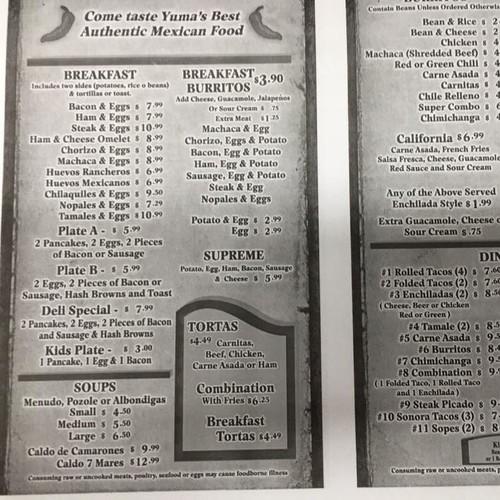 La Casa Deli menu in Yuma, Arizona, USA